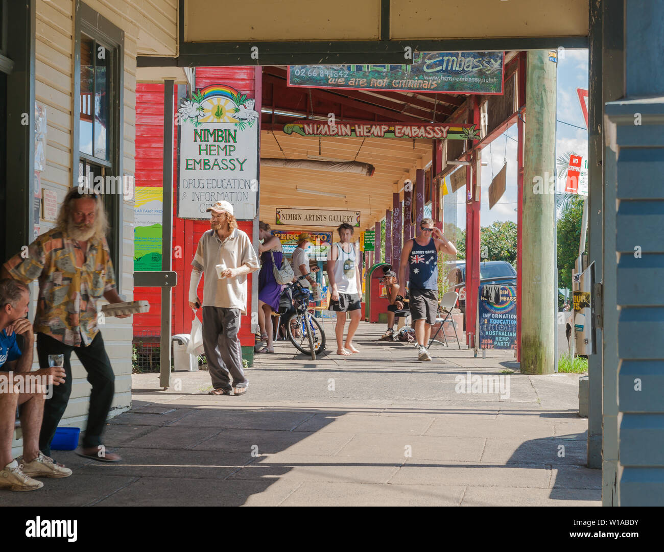 NIMBIN, AUSTRALIA - FEBRUARY 5 2012; Street scene in small Bohemian ...