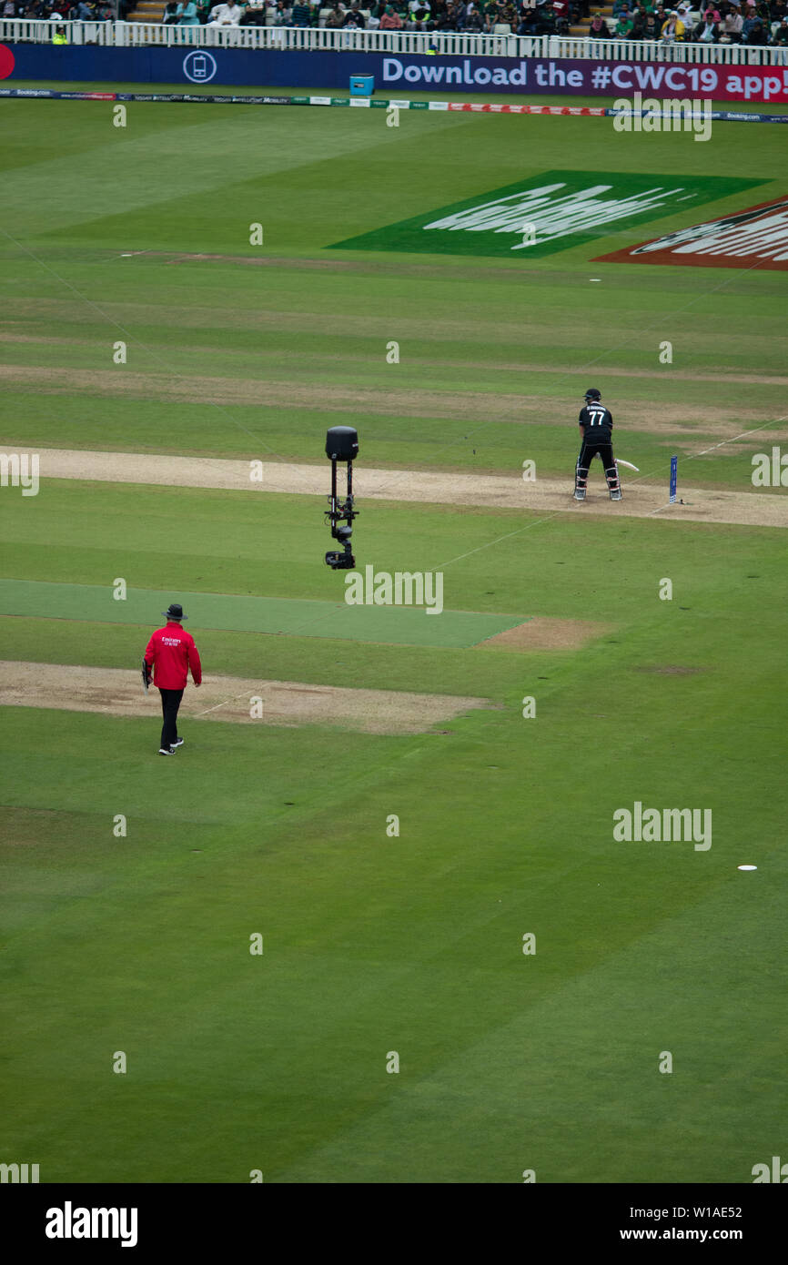 28th June 2019 - NZ batsman being watched by the overhead 'SpiderCam ...