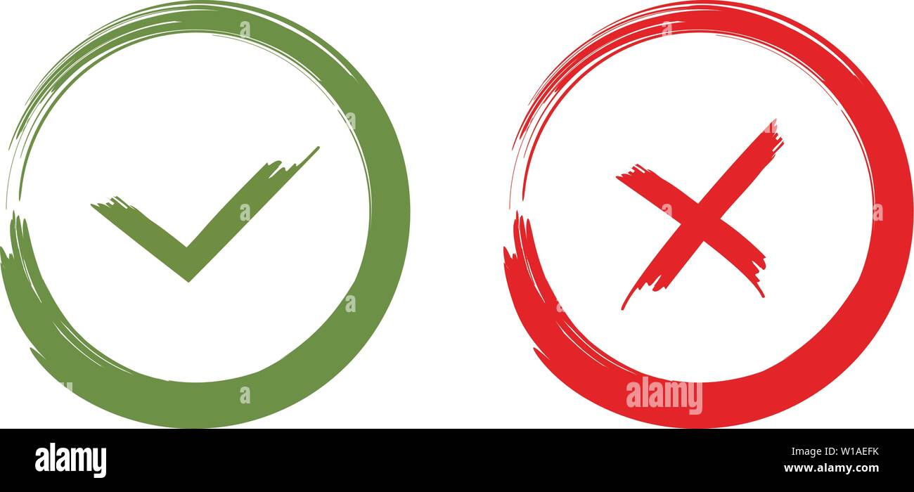 Green check mark OK and red X icons isolated on white background Stock ...