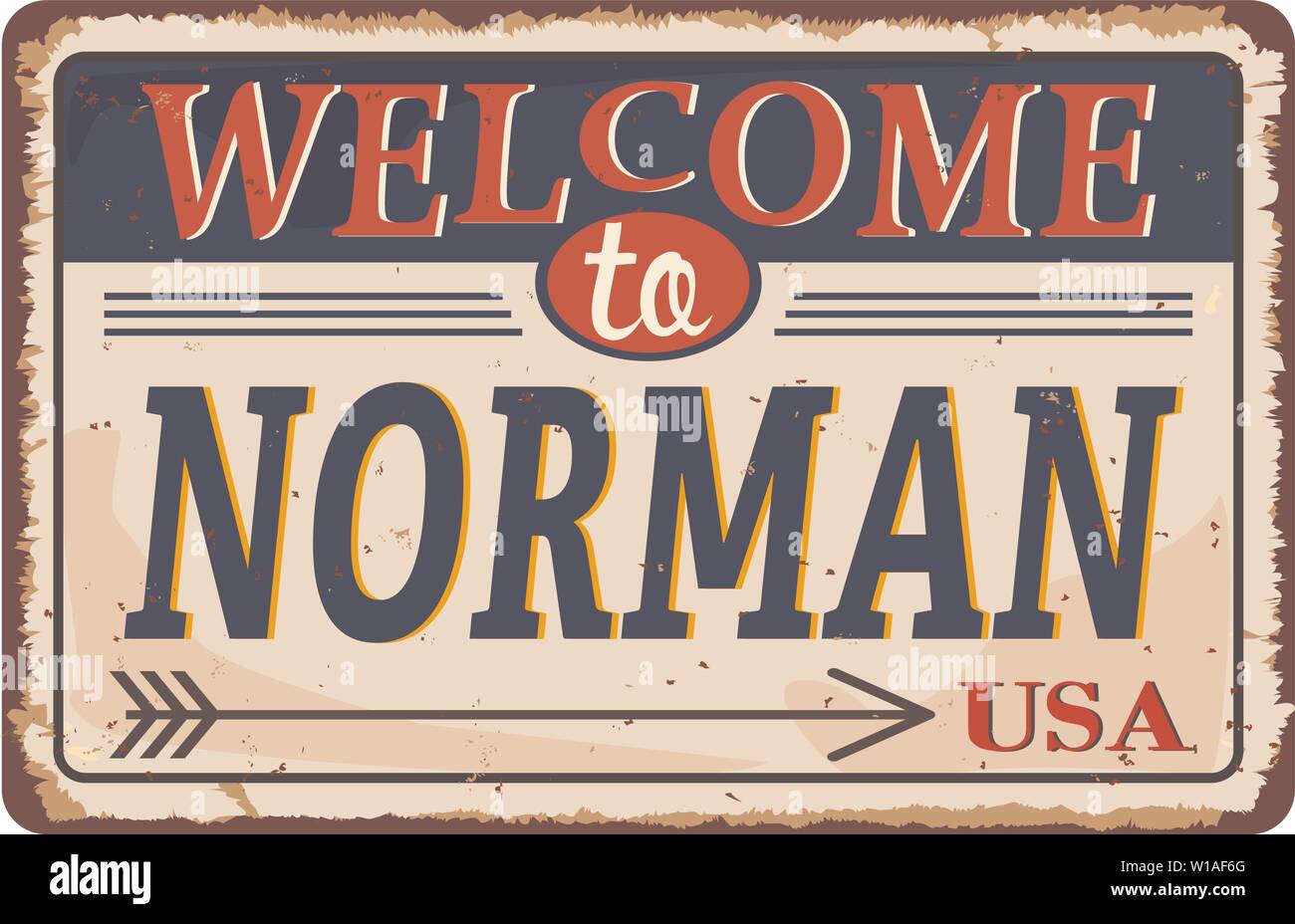 Welcome to Norman Oklahoma vintage rusty metal sign on a white ...