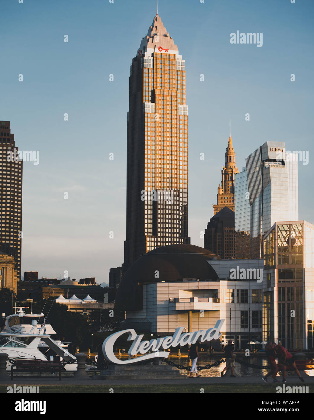Cleveland Script Sign Voinovich Park Stock Photo - Alamy