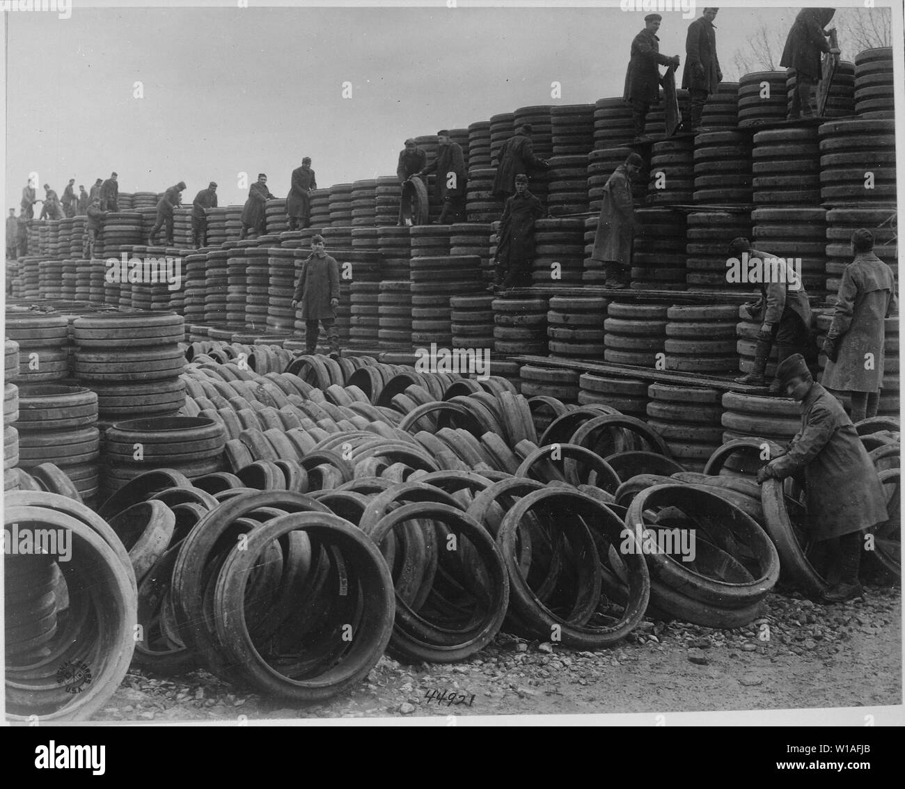 A pile of 85,000 solid tires for American Expeditionary Forces motor ...