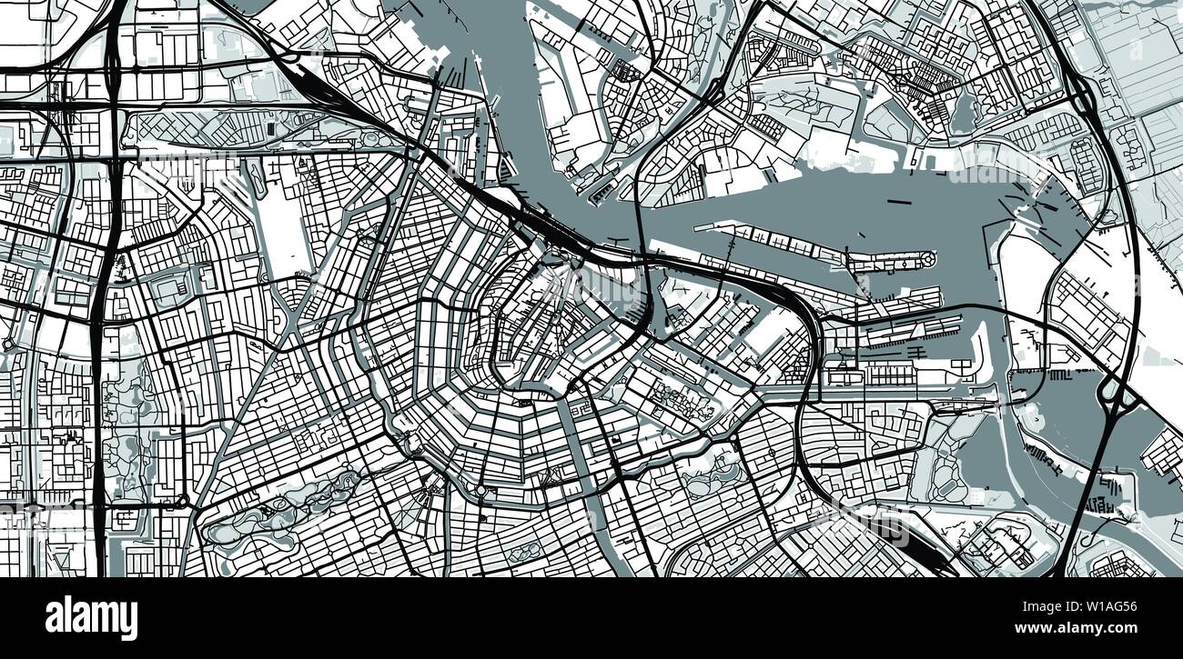 Urban vector city map of Amsterdam, The Netherlands Stock Vector Image ...