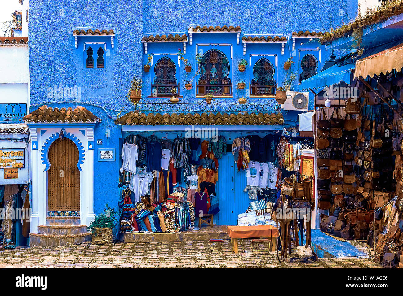 CHEFCHAOUEN, MOROCCO - APRIL 24, 2019: Colorful Moroccan fabrics and ...