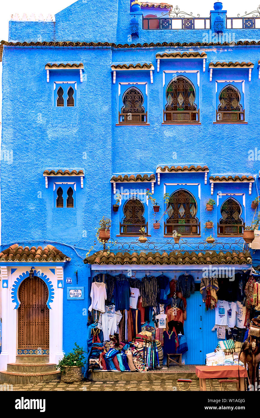 CHEFCHAOUEN, MOROCCO - APRIL 24, 2019: Colorful Moroccan fabrics and ...