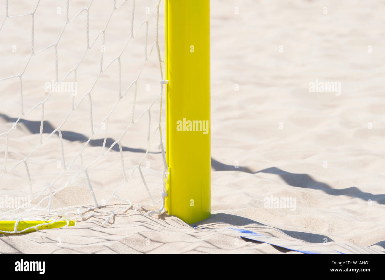 football summer sport. closeup goal net on a sandy beach outdoor Stock ...