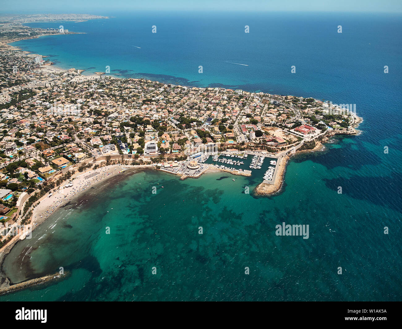 Aerial image drone point of view turquoise bay of Mediterranean Sea ...