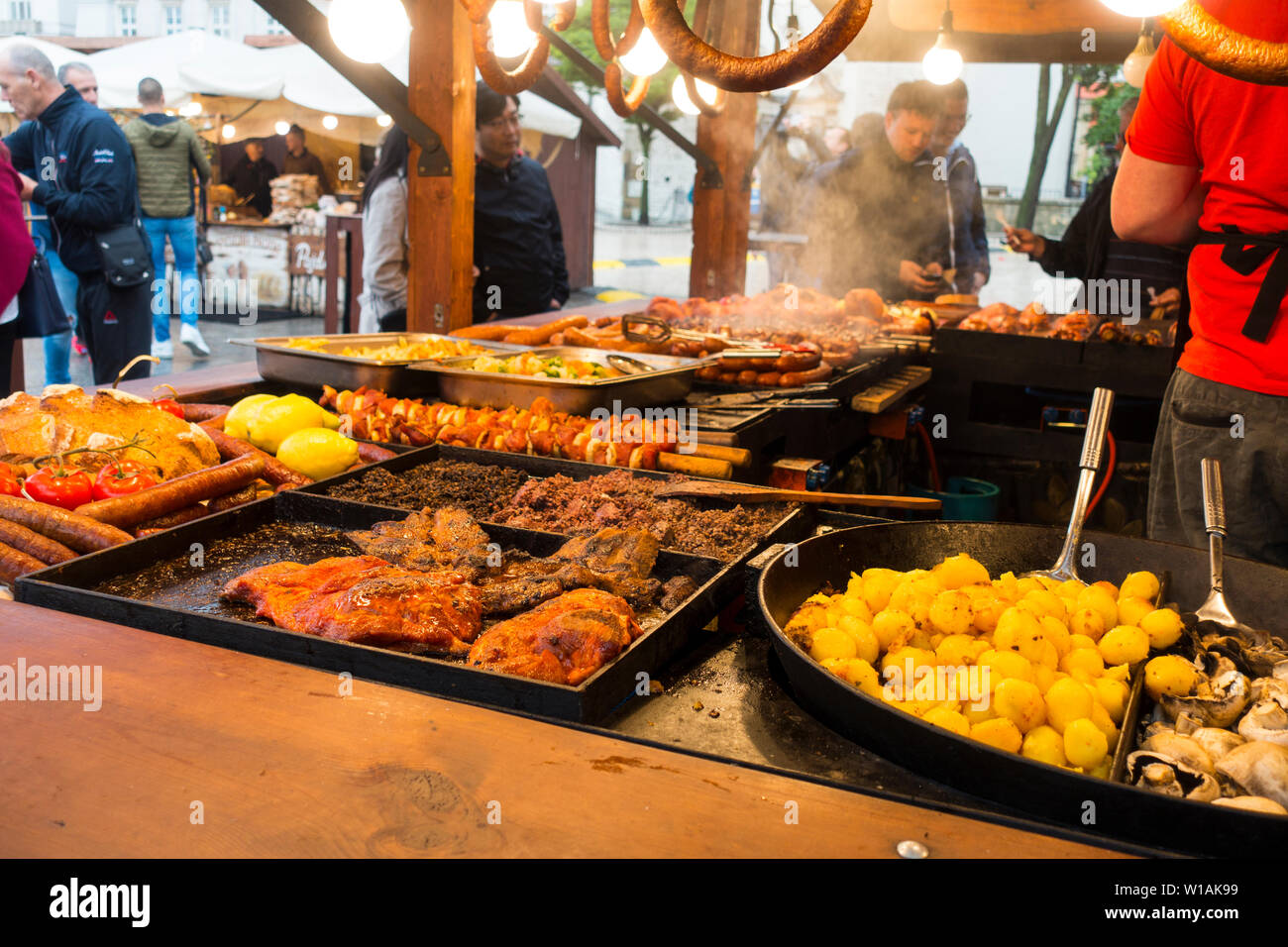 Outdoor food stall cooking hot Polish Food, Krakow, Poland, Europe ...