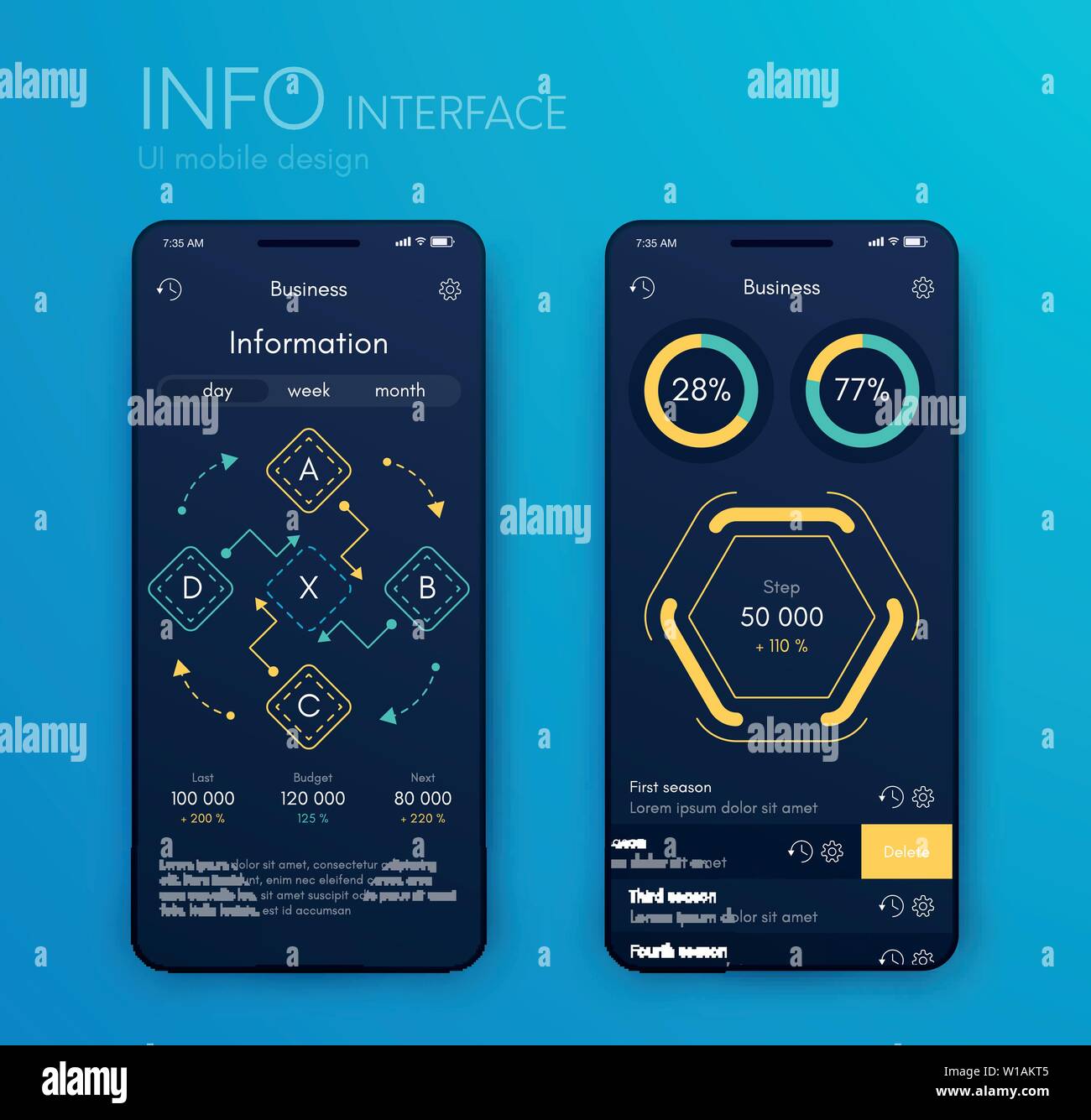Vector graphics mobile infographics with two and four options. Template ...