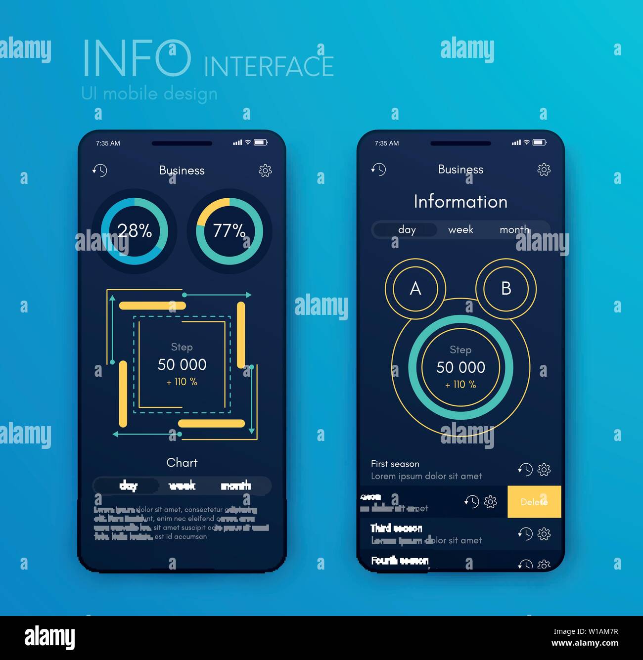 Vector graphics mobile infographics with three and two options ...