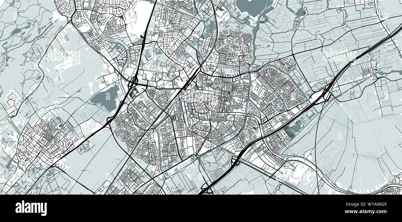 Urban vector city map of Leiden, The Netherlands Stock Vector Image ...