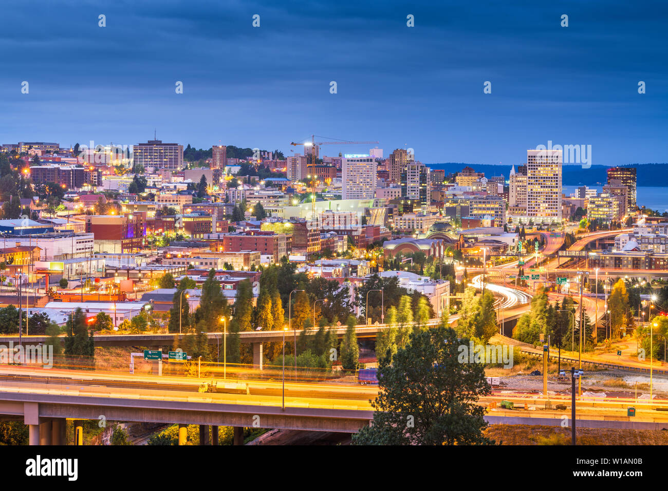Tacoma, Washington, USA skyline at night Stock Photo - Alamy