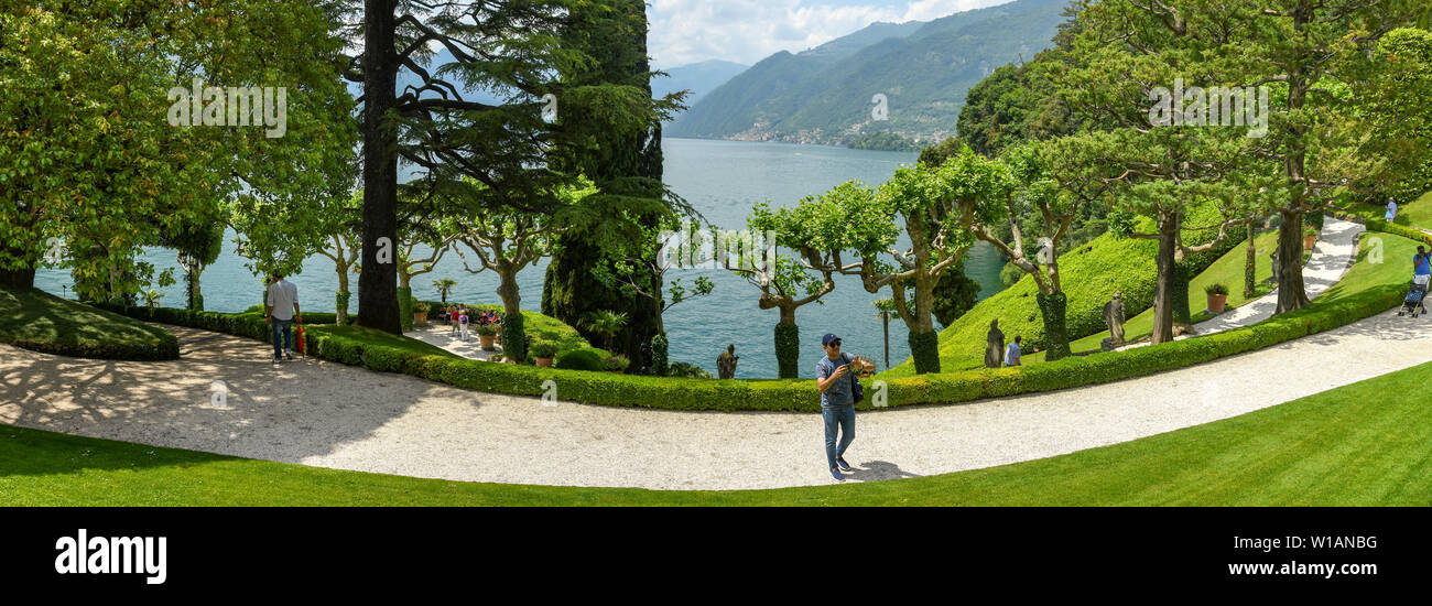 LENNO, LAKE COMO, ITALY - JUNE 2019: Panoramic view of the landscaped ...