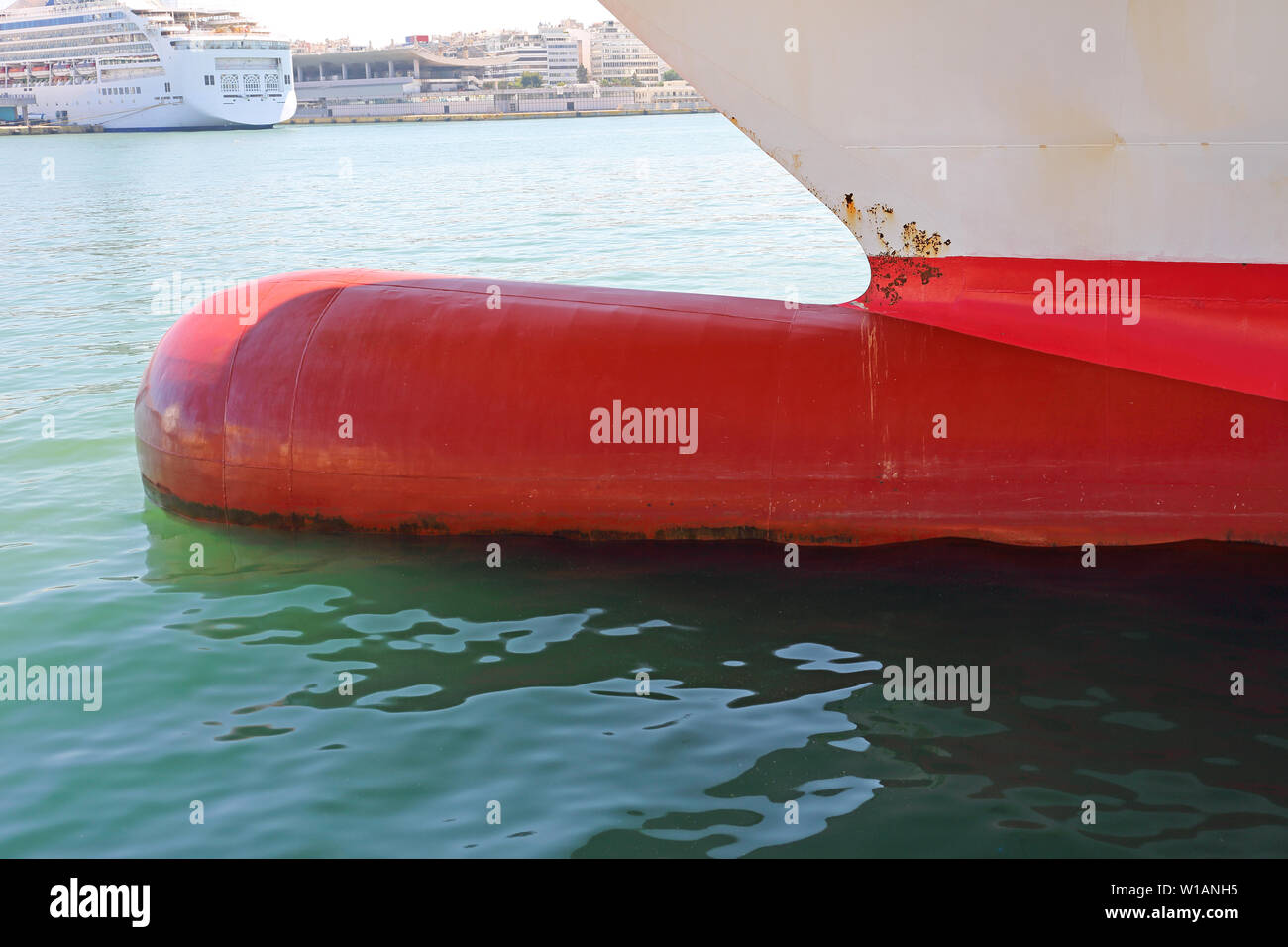 Big Red Bulbous Bow at Cargo Ship Hull Stock Photo - Alamy