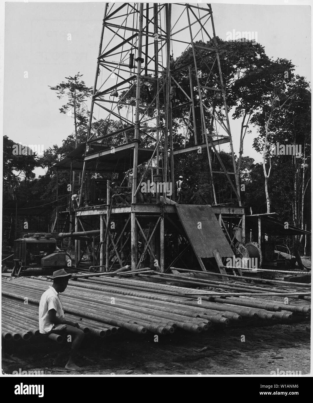 Africa. Gabon, French Equatorial Africa. The rig is up: a native ...