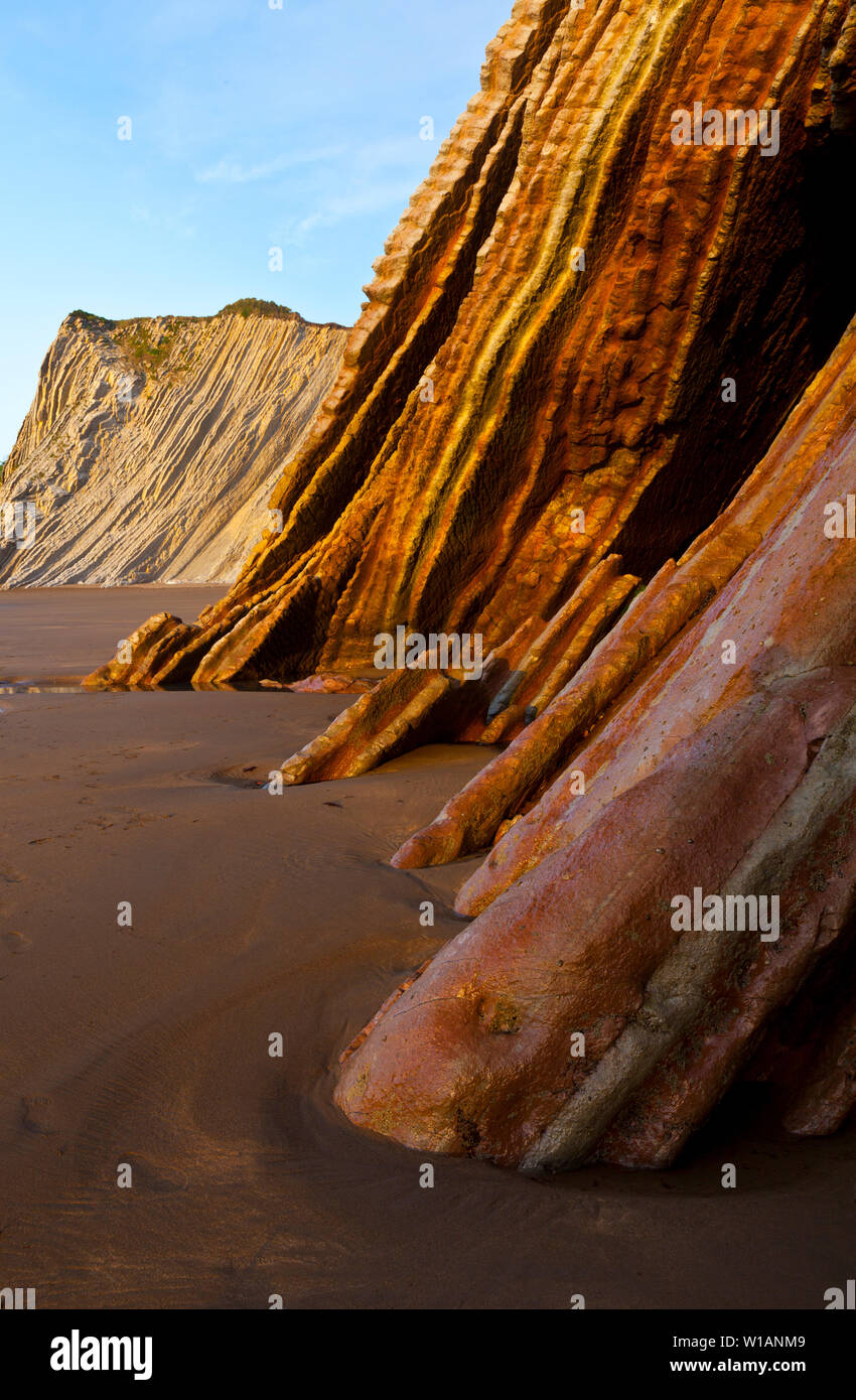 Flysch, Zumaia beach, Zumaia, Gipuzkoa, The Basque Country, The Bay of ...