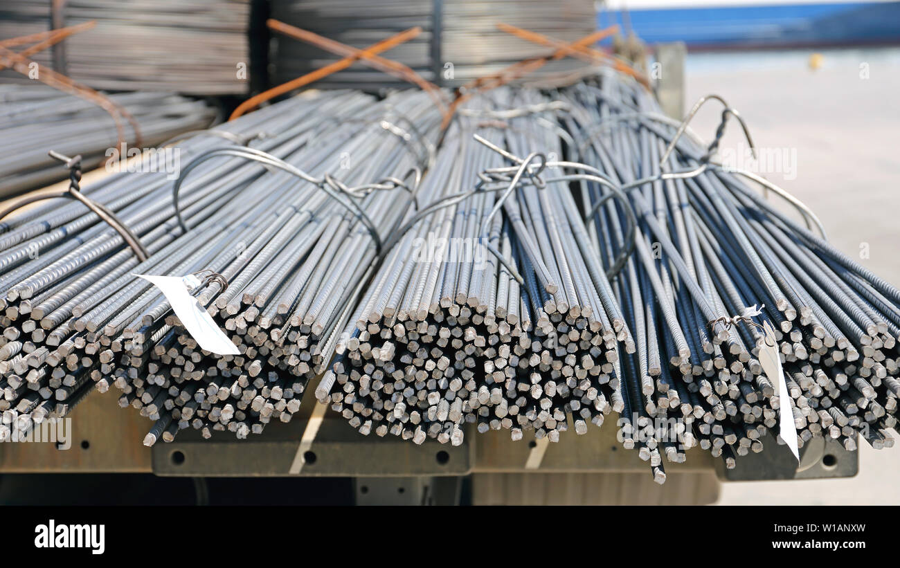 Rebar Rods at Flatbed Truck Trailer Delivery Stock Photo - Alamy