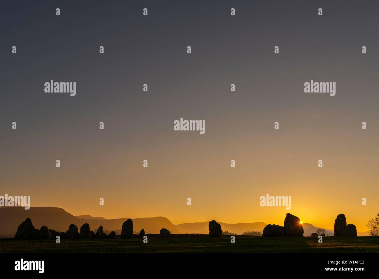 Stone circle at sunset, Keswick, Yorkshire Dales National Park, Central ...