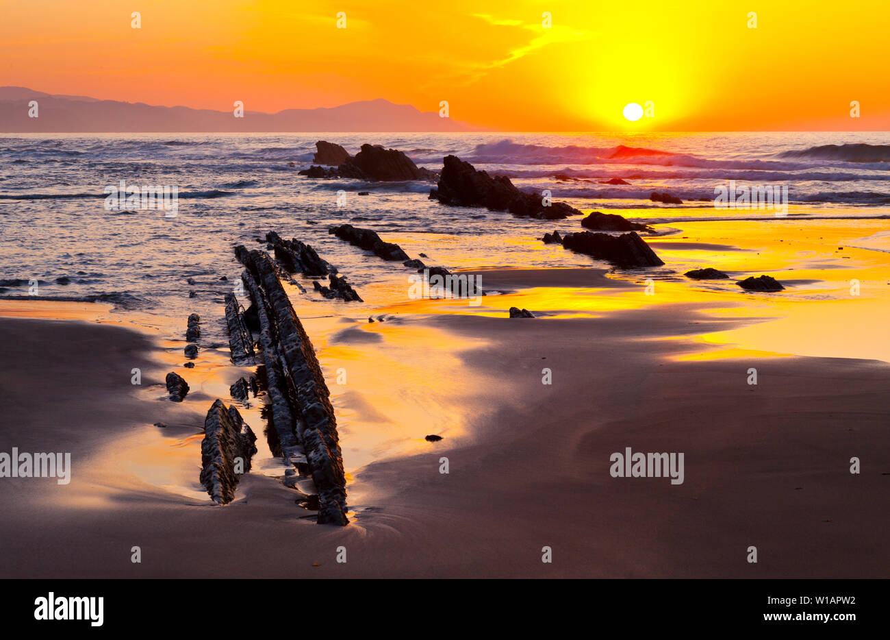 Flysch, Zumaia beach, Zumaia, Gipuzkoa, The Basque Country, The Bay of ...
