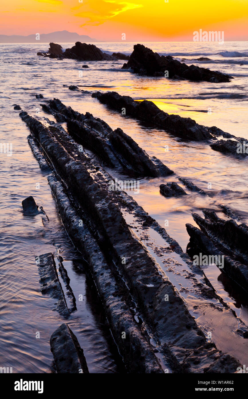 Flysch, Zumaia beach, Zumaia, Gipuzkoa, The Basque Country, The Bay of ...