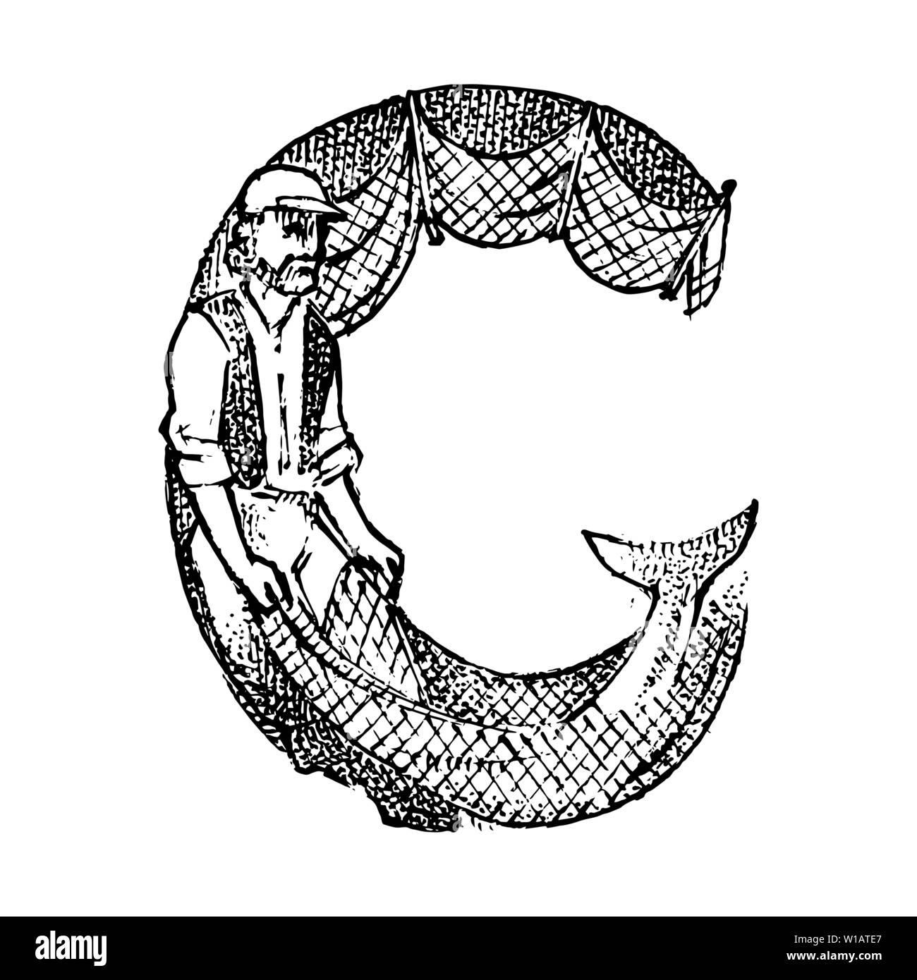 Ancient antique capital letter C with an ornament. Greek culture ...