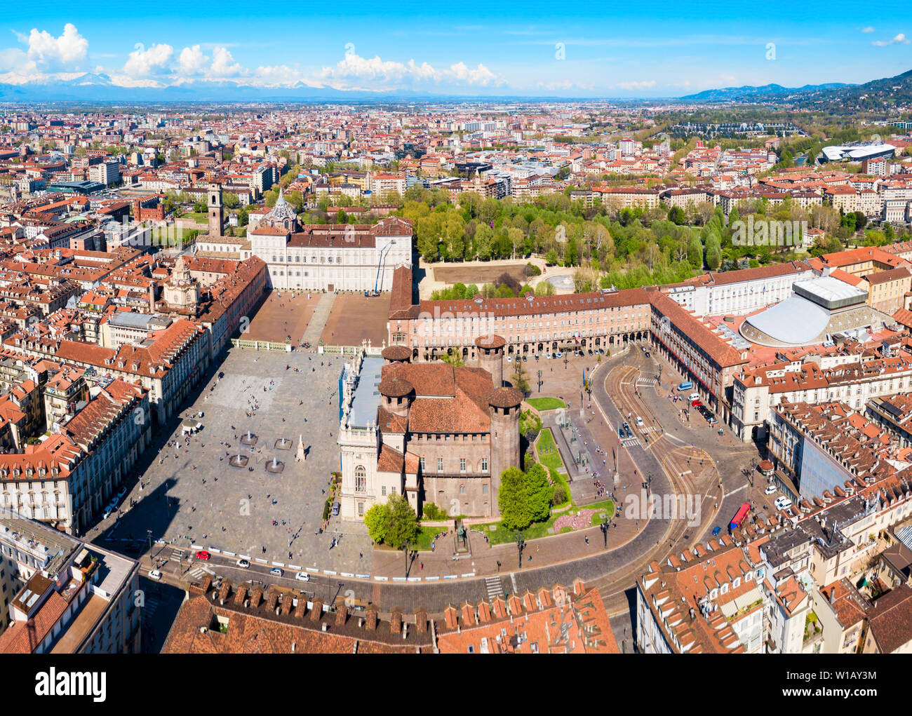 Piazza Castello or Castle Square aerial panoramic view, a main square ...