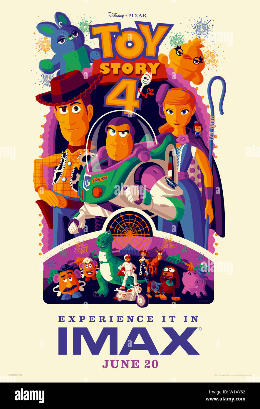TOY STORY 4, IMAX poster, center from left: Woody (voice: Tom Hanks ...