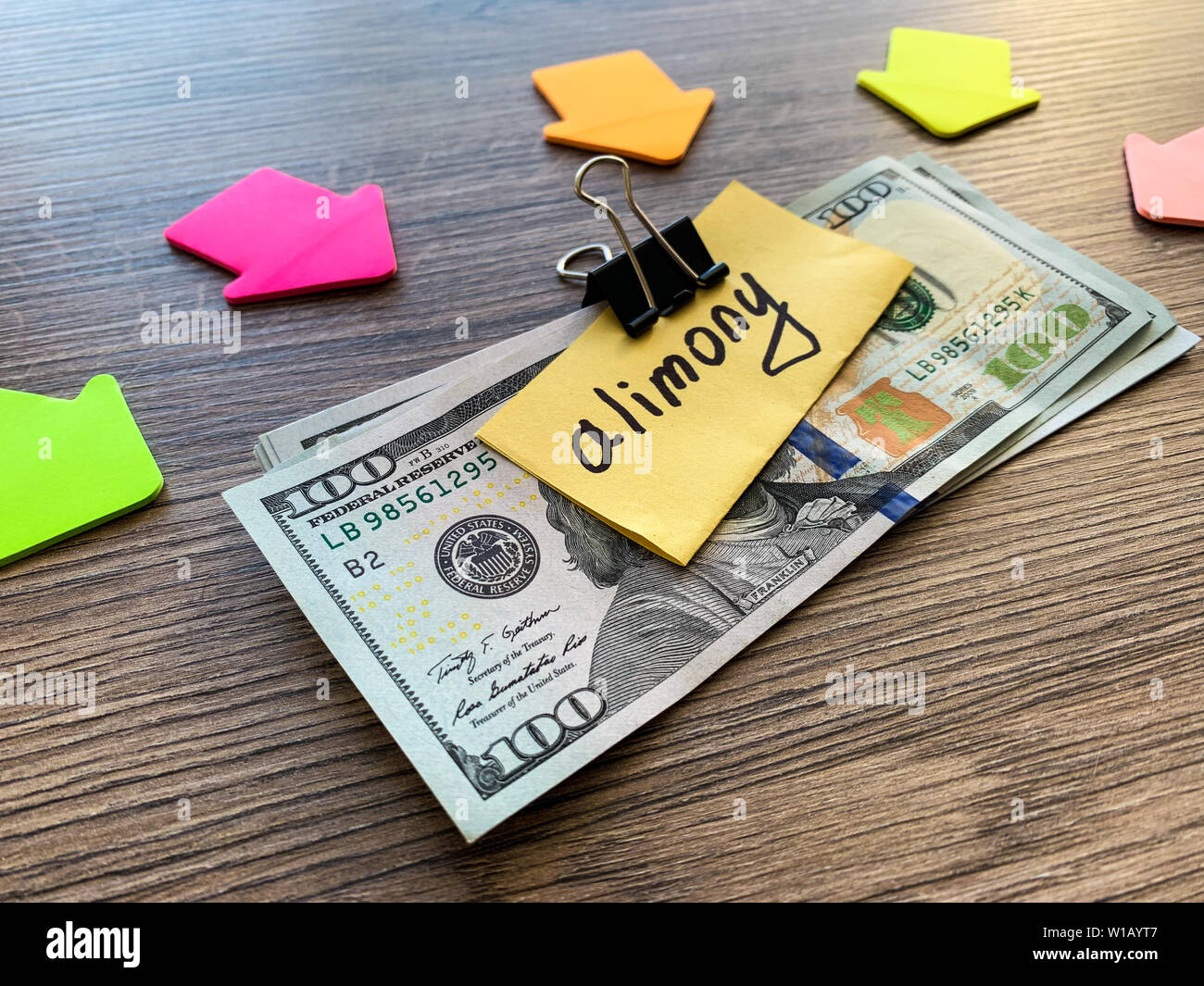 Payments alimony. Pile Dollars with sign alimony and money. Divorce and ...