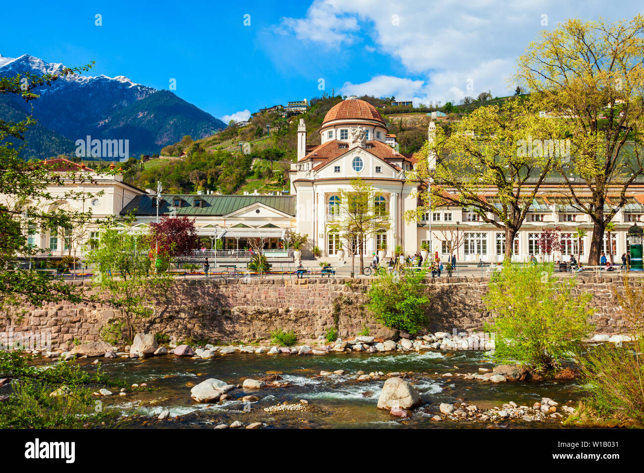 Kurhaus of Meran is a famous building and a symbol of Merano town in ...