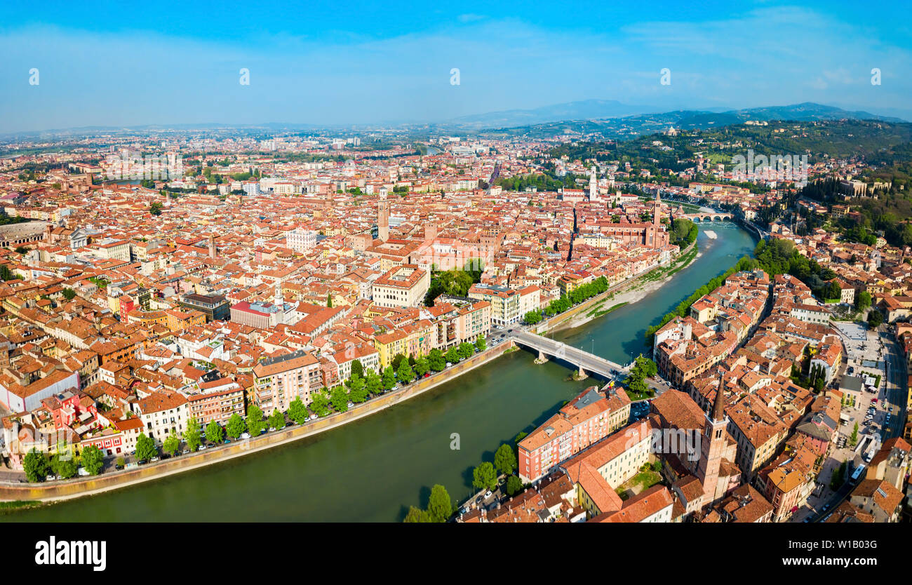 Verona city and Adige river aerial panoramic view in Veneto region in ...