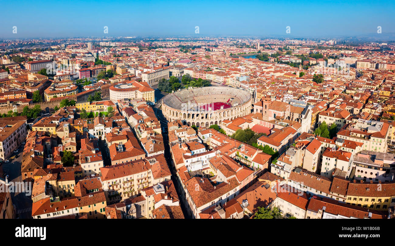 Verona Arena aerial panoramic view. Arena is a Roman amphitheatre in ...