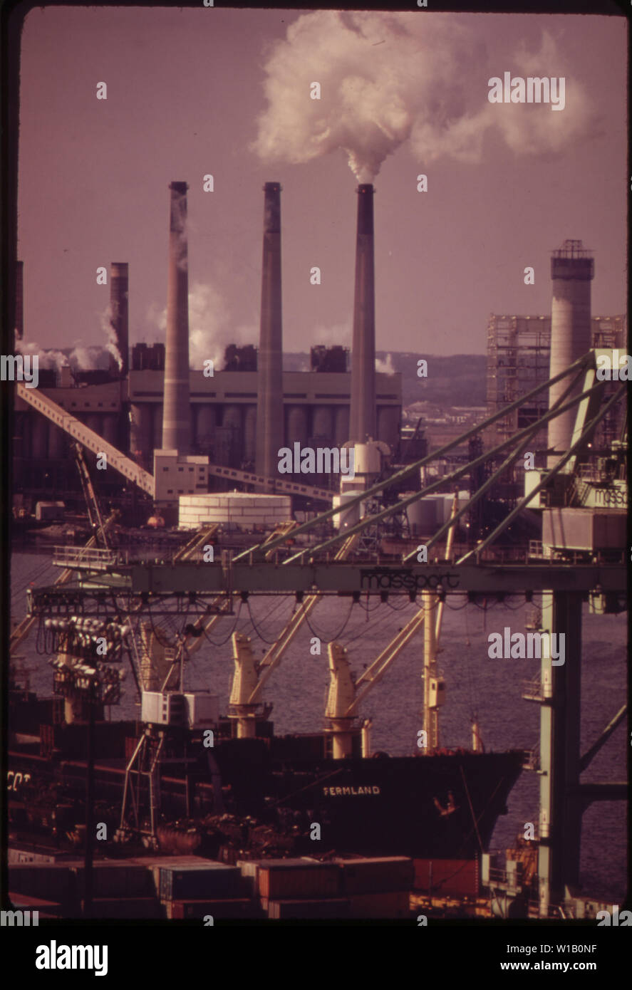 BOSTON HARBOR - SEEN FROM THE TOP OF MYSTIC RIVER BRIDGE. IN FOREGROUND ...
