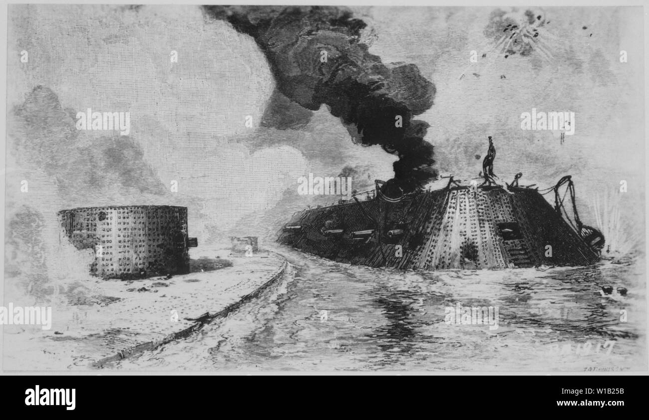 Battle between the Monitor and Merrimac, Hampton Roads, Virginia, March ...