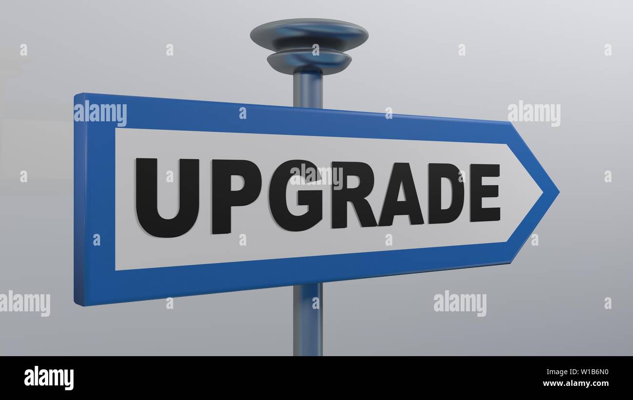 UPGRADE blue arrow street sign - 3D rendering illustration Stock Photo ...