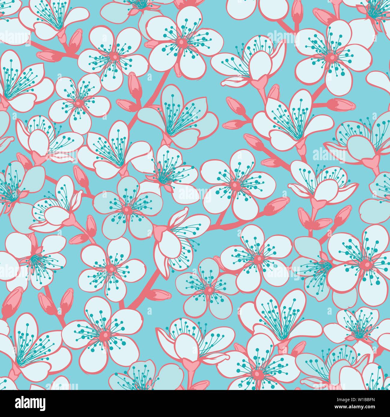 Cyan Flower Texture Flower Seamless Pattern Background Vector