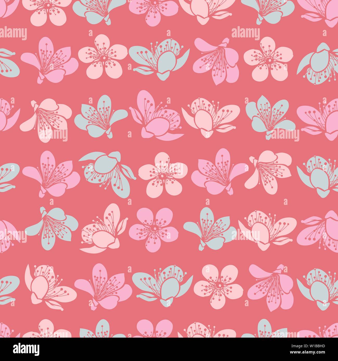 Vector pastel light red cherry blossom sakura flowers and seamless ...