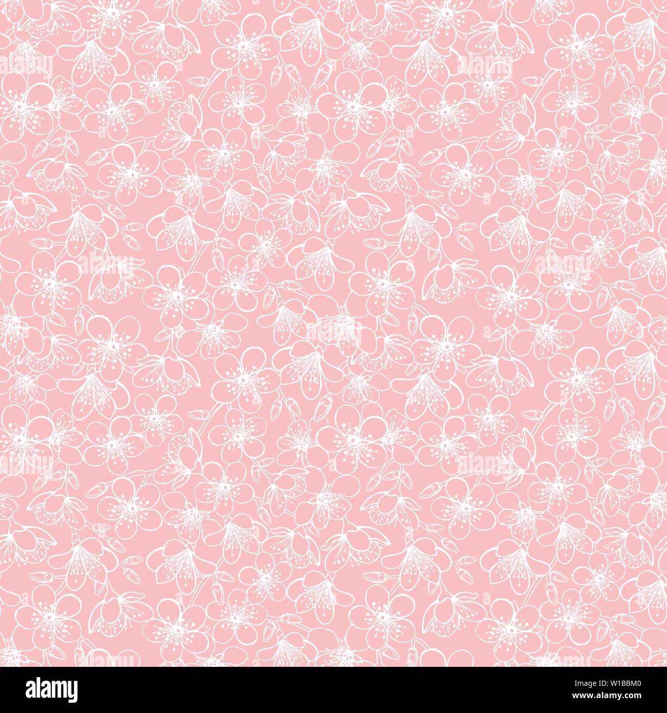Vector pink small cherry blossom sakura flowers seamless pattern ...