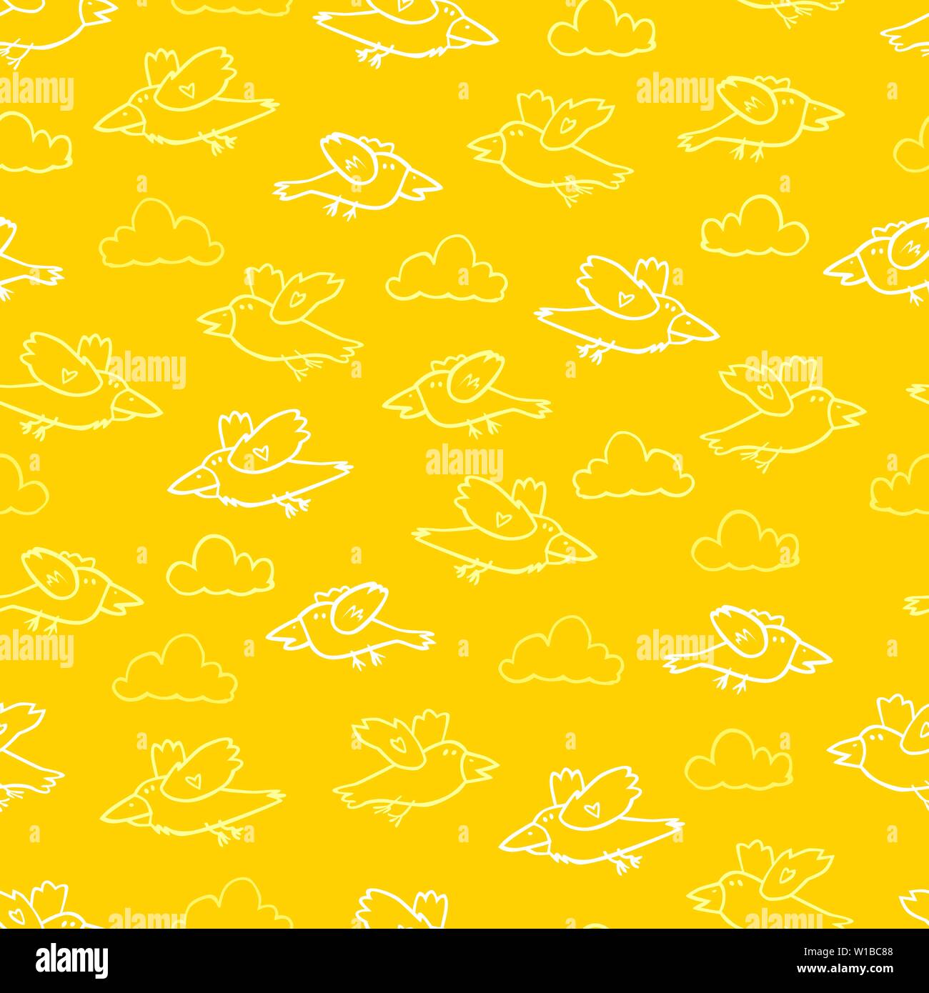 Vector yellow cartoon birds repeat pattern. Suitable for gift wrap ...
