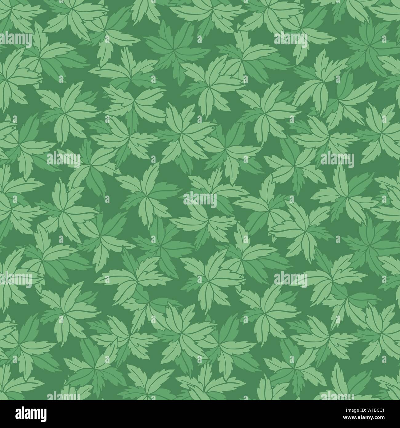 Vector green monotone hand drawn leaves repeat pattern. Suitable for ...