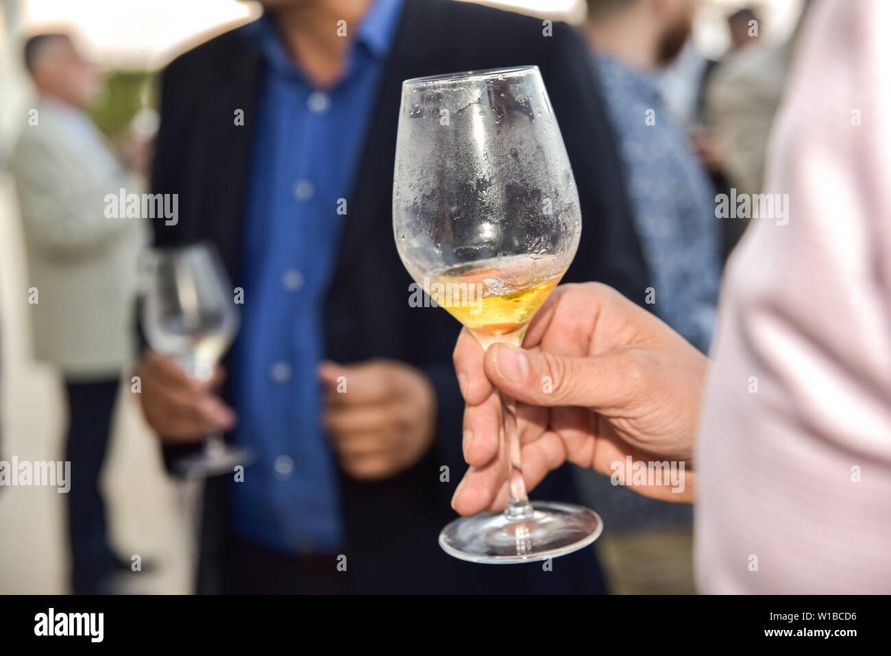Mature people holding a drink glass during a business reception with ...