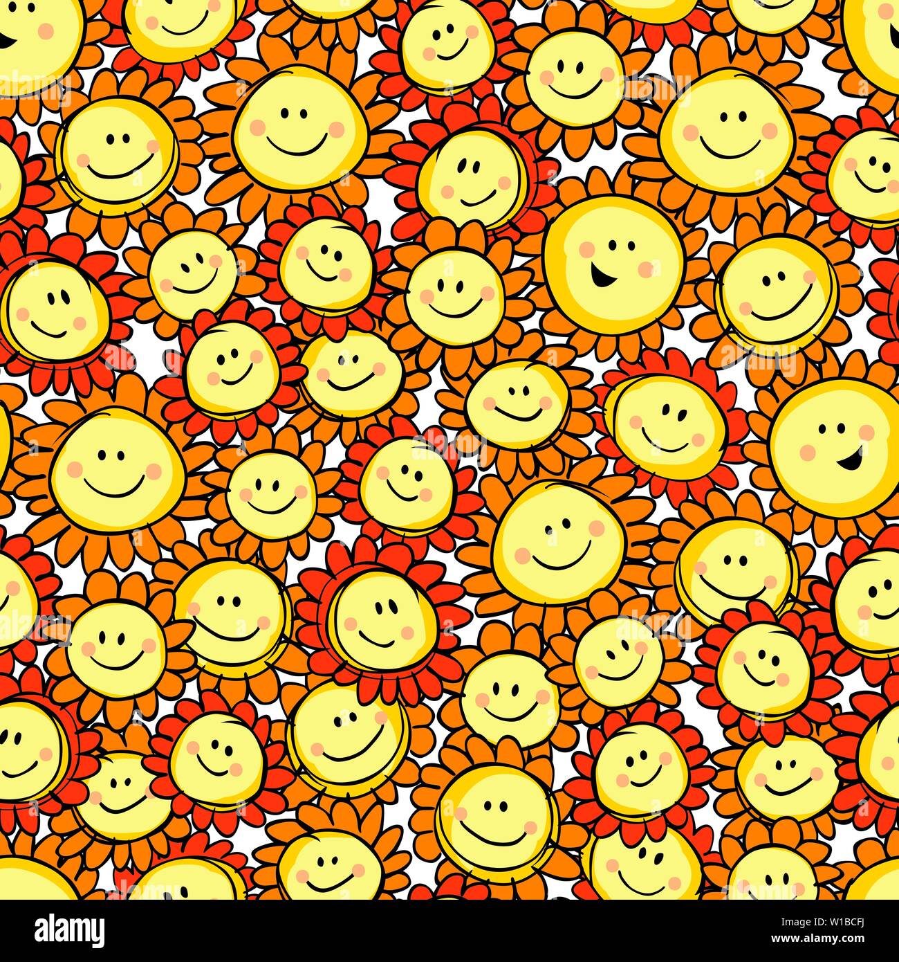 Vector yellow hand drawn sunflower cartoon repeat pattern. Suitable for ...