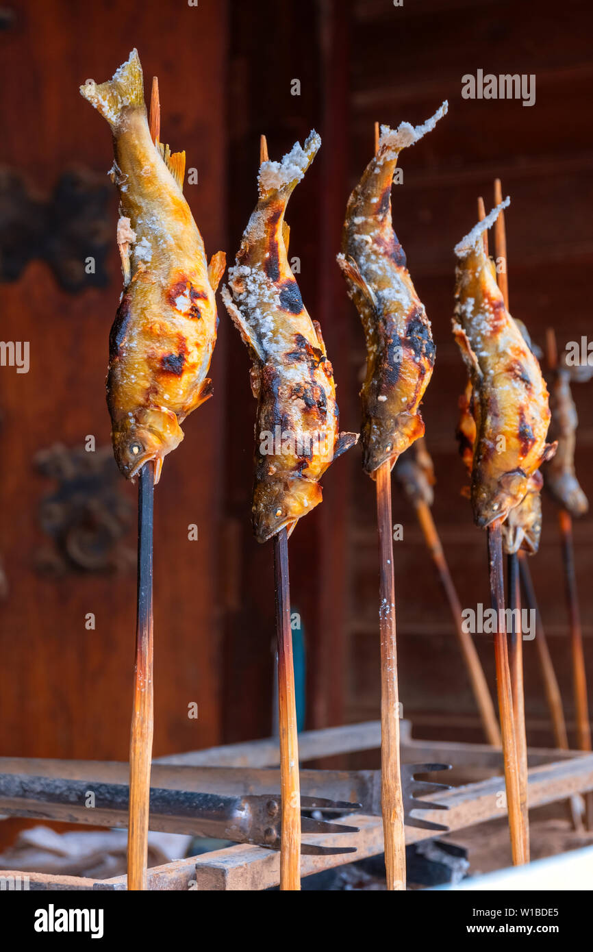 Gunma, Japan - April 27 2018: Traditional Japanese grilled fish on the ...