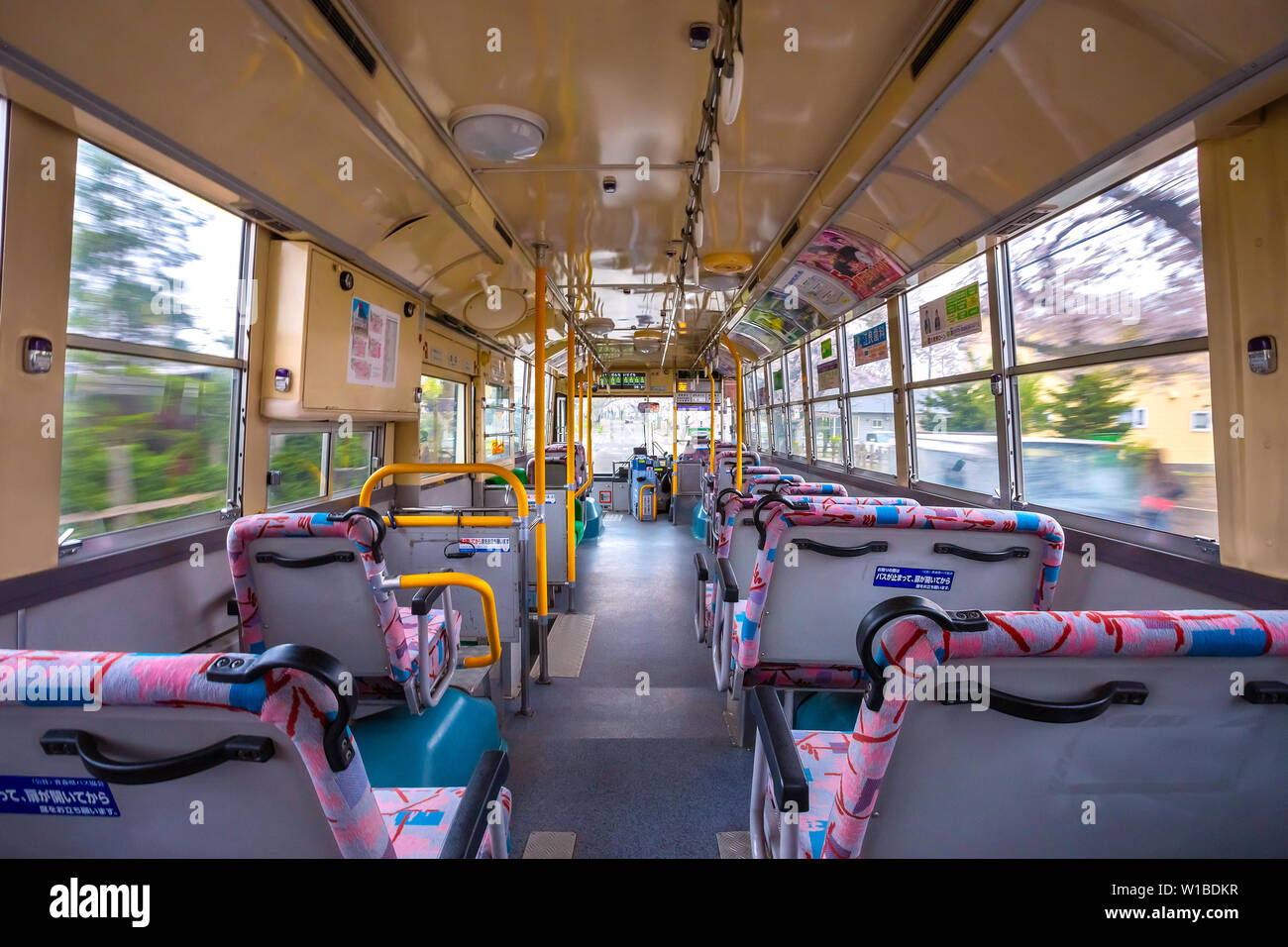 Aomori, Japan - April 24 2018: A bus that leads to Seiryu-ji Buddhist ...