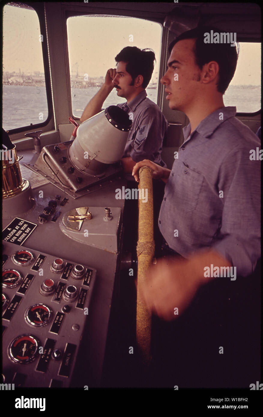CREW ABOARD A COAST GUARD VESSEL ON DAILY INSPECTION OF HARBOR SHIPS AND ACTIVITIES Stock Photo ...