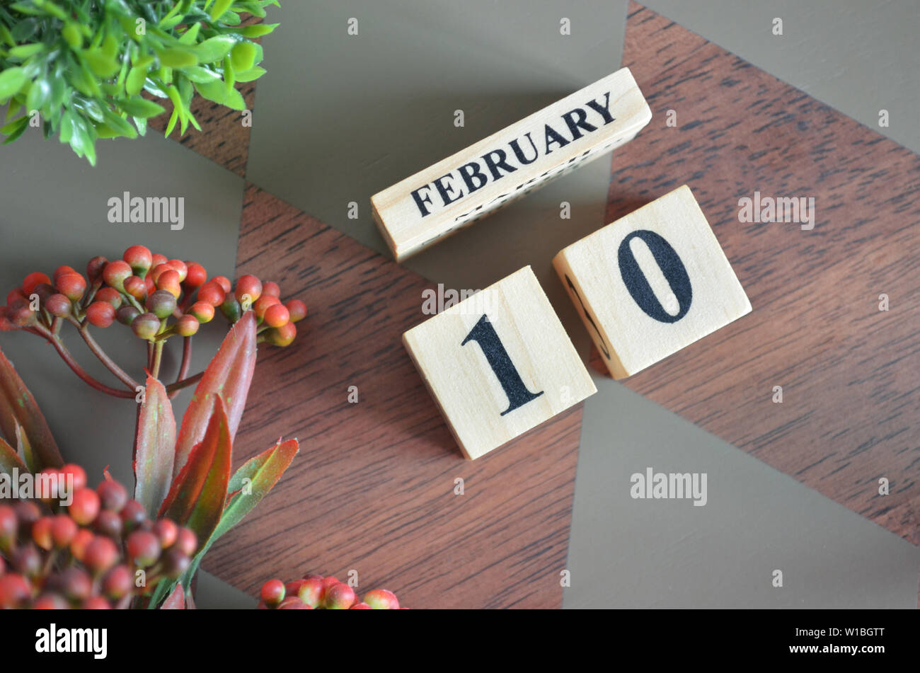 Date of February month. Diamond wood table for background Stock Photo ...