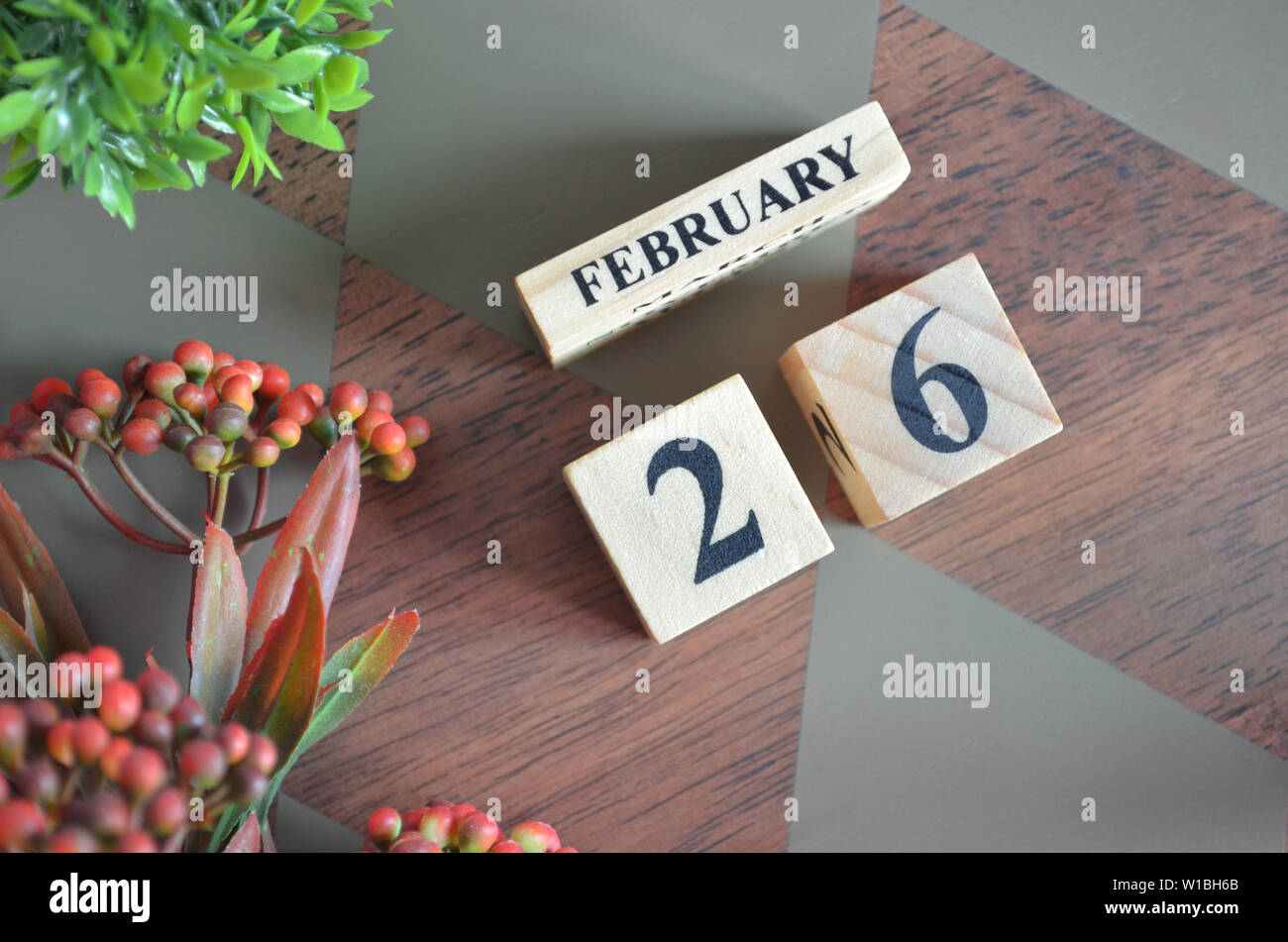 Date of February month. Diamond wood table for background Stock Photo ...
