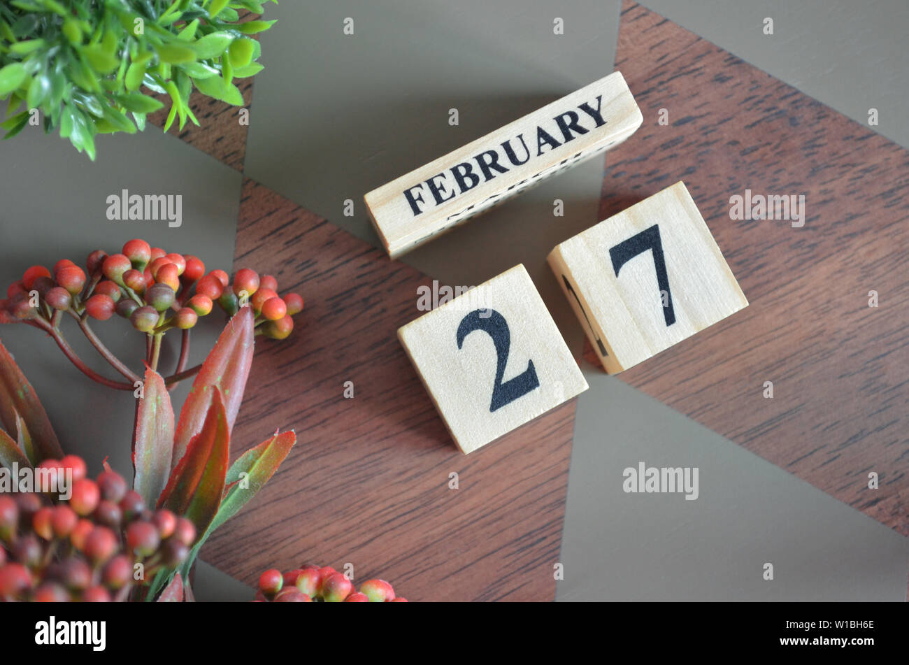 Date of February month. Diamond wood table for background Stock Photo ...