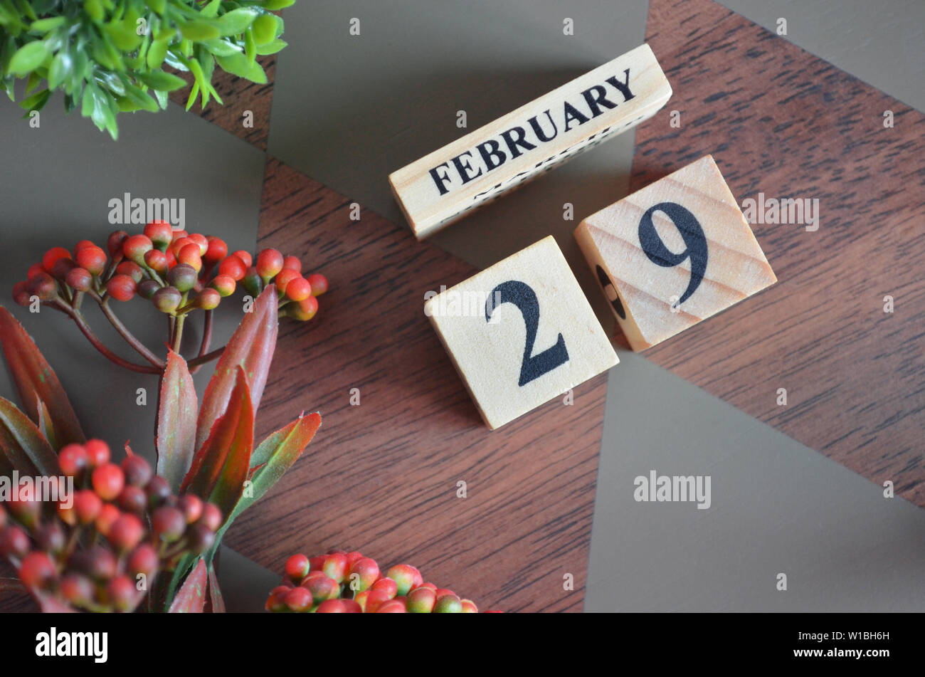 Date of February month. Diamond wood table for background Stock Photo ...