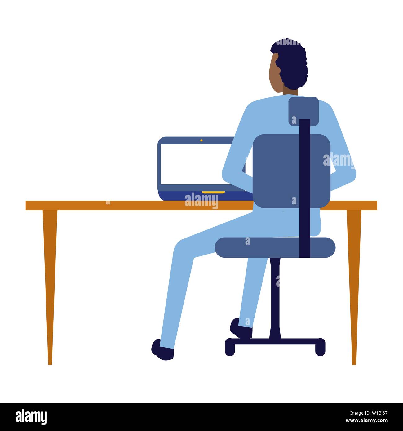 Man computer sitting rear view Cut Out Stock Images & Pictures - Alamy