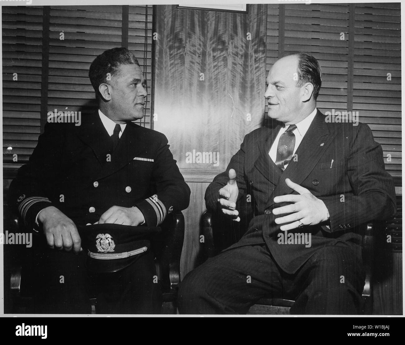 Capt. Clifton Lastic, Master of Liberty Ship [SS] Bert Williams chats ...